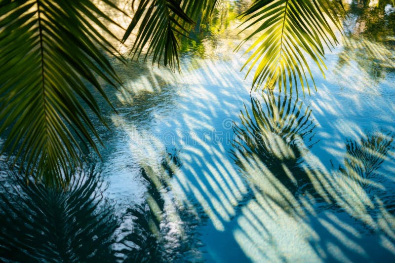 Palm Fronds Casting Shadows on Rippling Water Stock Illustration ...