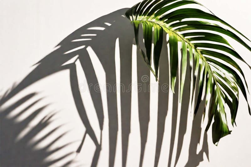 Palm Green Leaf with Gray Sharp Shadows Against a White Wall. Beautiful ...