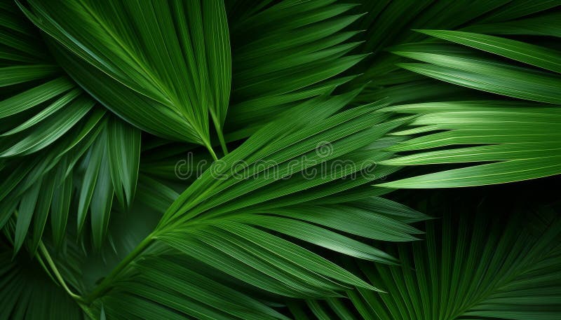 Palm Green Leaves Close-up Background Texture. Stock Image - Image of ...