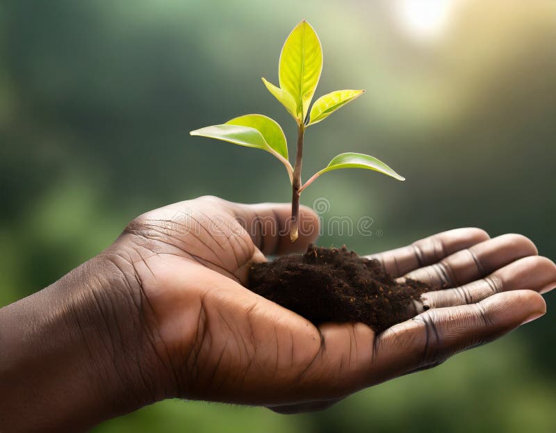 Palm of the Hand Holding a Plant Shoot, Gardener Working Soil Stock ...