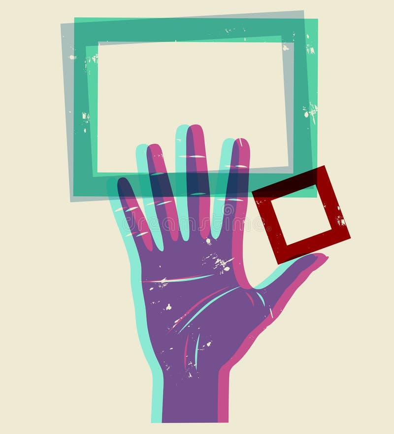 Palm Hand with Holding a Rectangular Frames in Fingers in Risograph ...