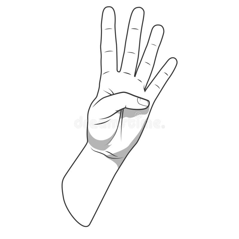 Palm Hand Number Four Gesture Vector Illustration Stock Vector ...