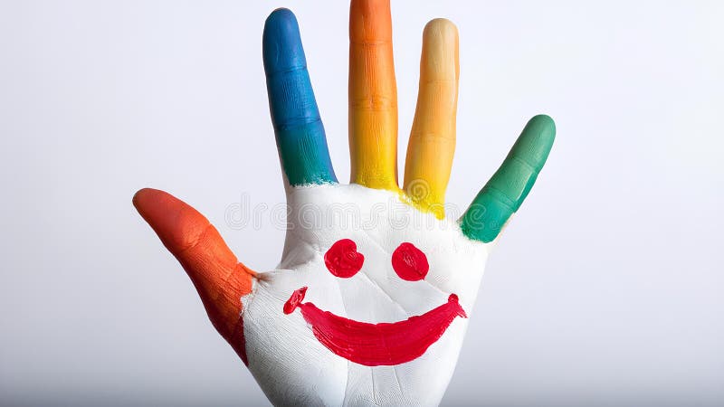 Palm with the Image of the Emotion of Joy, Close-up. a Smiley Face is ...