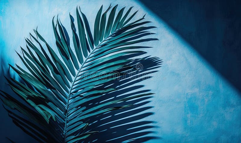 A Palm Leaf Casts a Shadow on a Blue Wall with a Shadow Cast on it ...