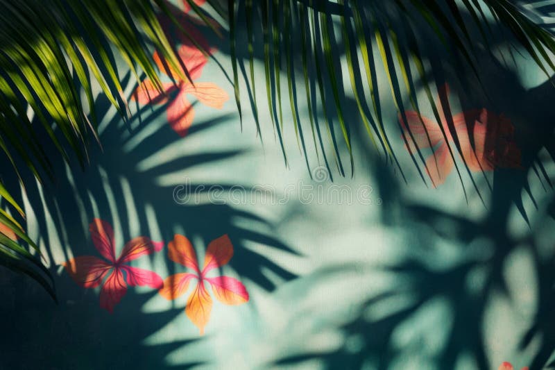 Palm Leaf Casts Shadows on Floral Patterned Surface Stock Illustration ...