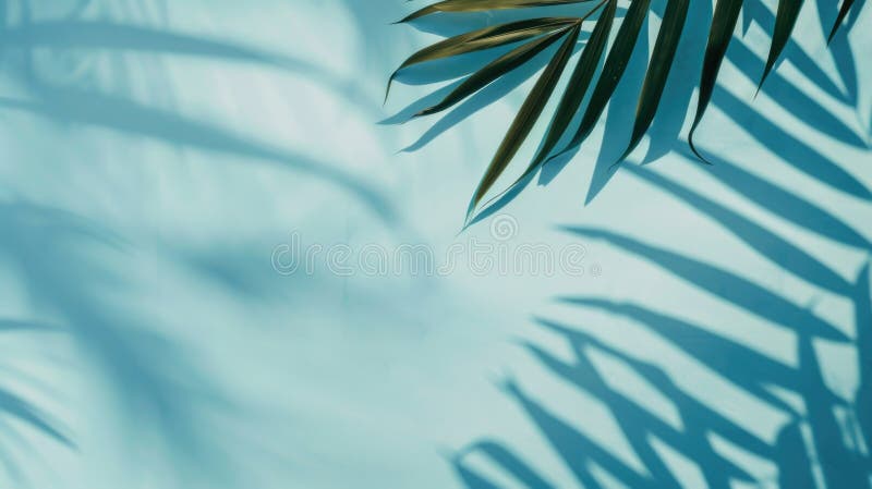 A Palm Leaf Creates a Unique Silhouette on a Bright Blue Wall Stock ...