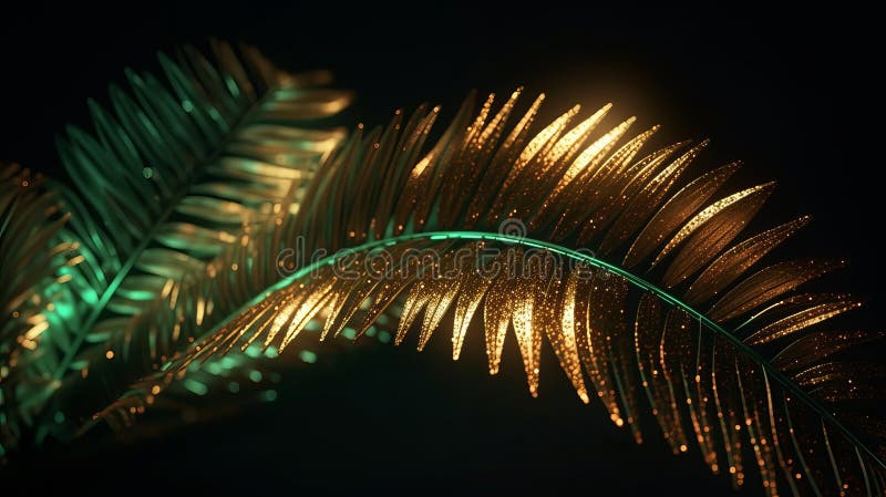 Palm Leaf Illuminated by Glowing Particles Generative AI Stock ...
