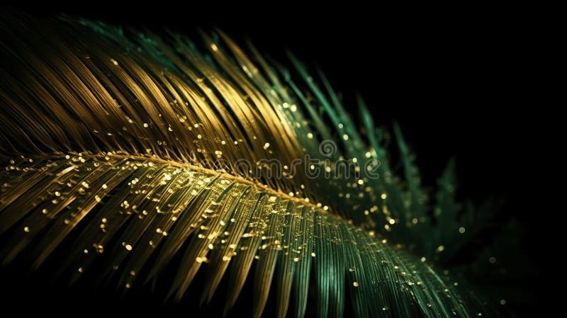 Palm Leaf Illuminated by Glowing Particles Generative AI Stock ...