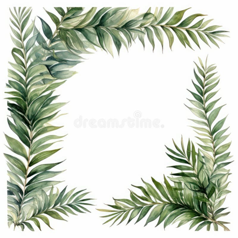 Palm Leaf, Watercolor Tropical Border, Watercolor Illustration ...