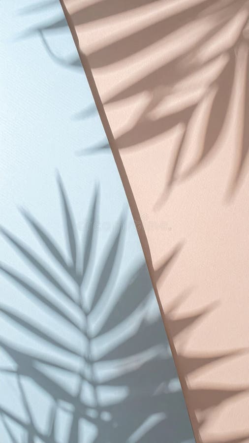 Palm Leaf Shadow Overlay on Peach and Light Blue Divided Background ...
