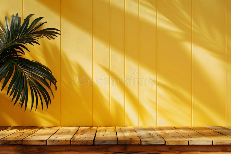 Palm Leaf with Shadow on the Yellow Wall Background. Natural Light ...