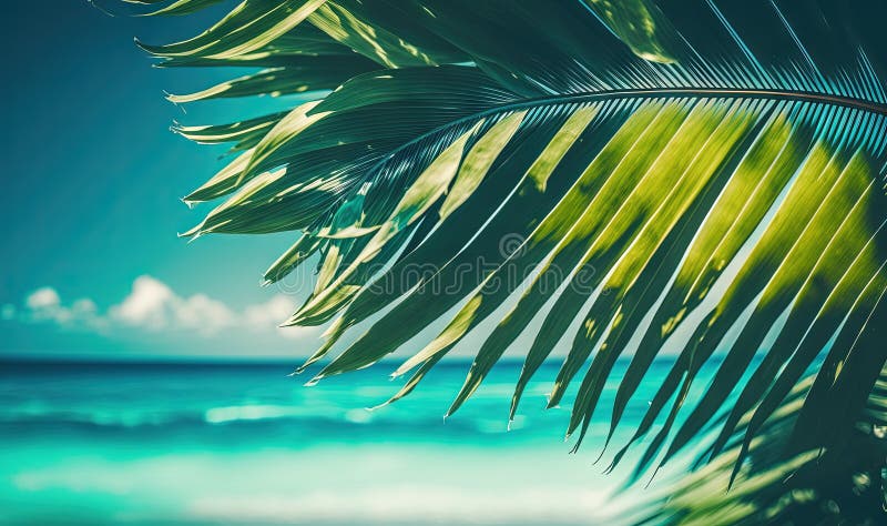 A Palm Leaf is Shown in Front of a Blue Ocean Stock Illustration ...