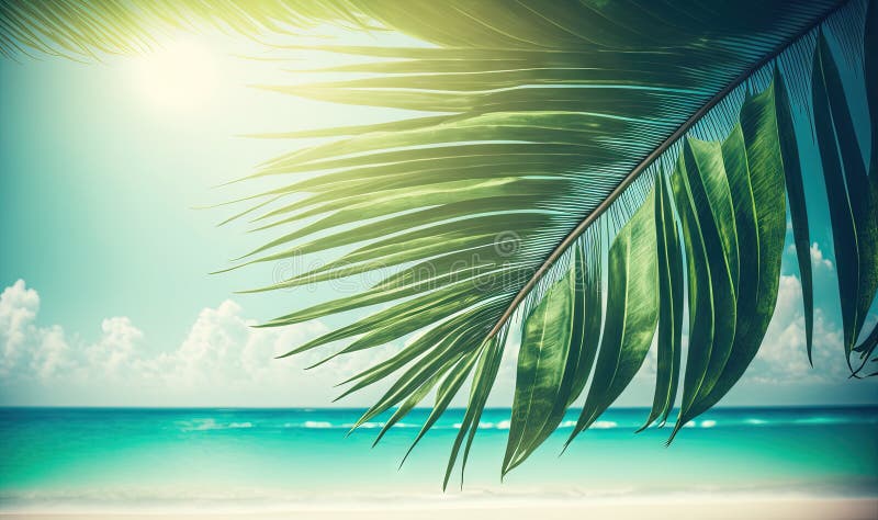 A Palm Leaf is Shown on a Sunny Day at the Beach Stock Illustration ...