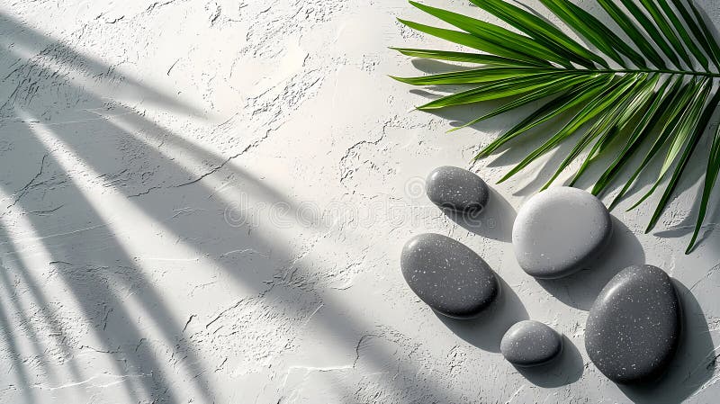 Palm Leaf, Stones and Shadows Creating Relaxing Spa Background Stock ...