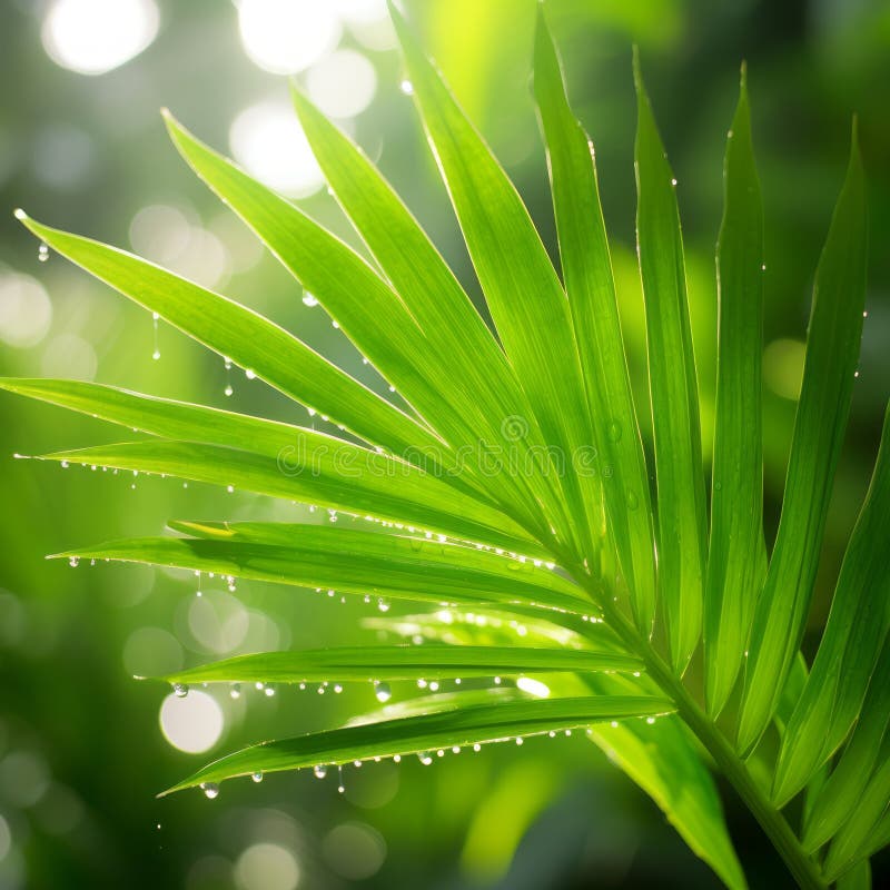 A Palm Leaf with Water Droplets on it Stock Illustration - Illustration of green, color: 292860477