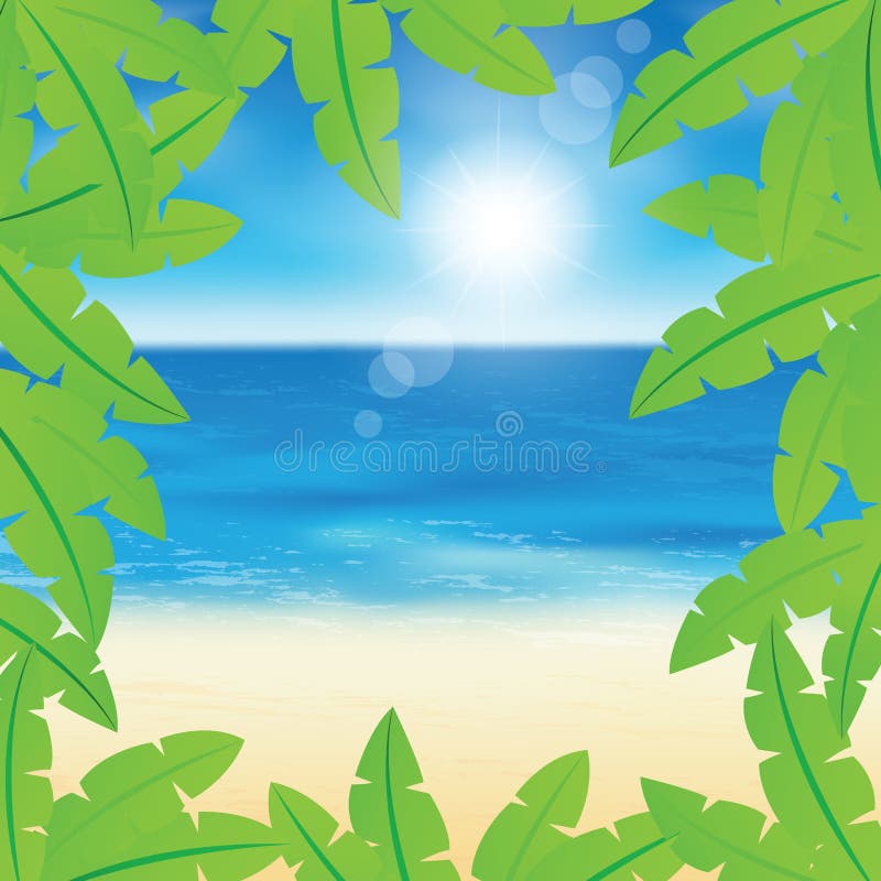 Palm leaves and beach. stock vector. Illustration of sand - 42153279