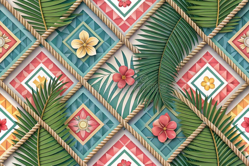 Palm Leaves 3D Seamless Pattern. Geometric Modern Background. Repeat ...