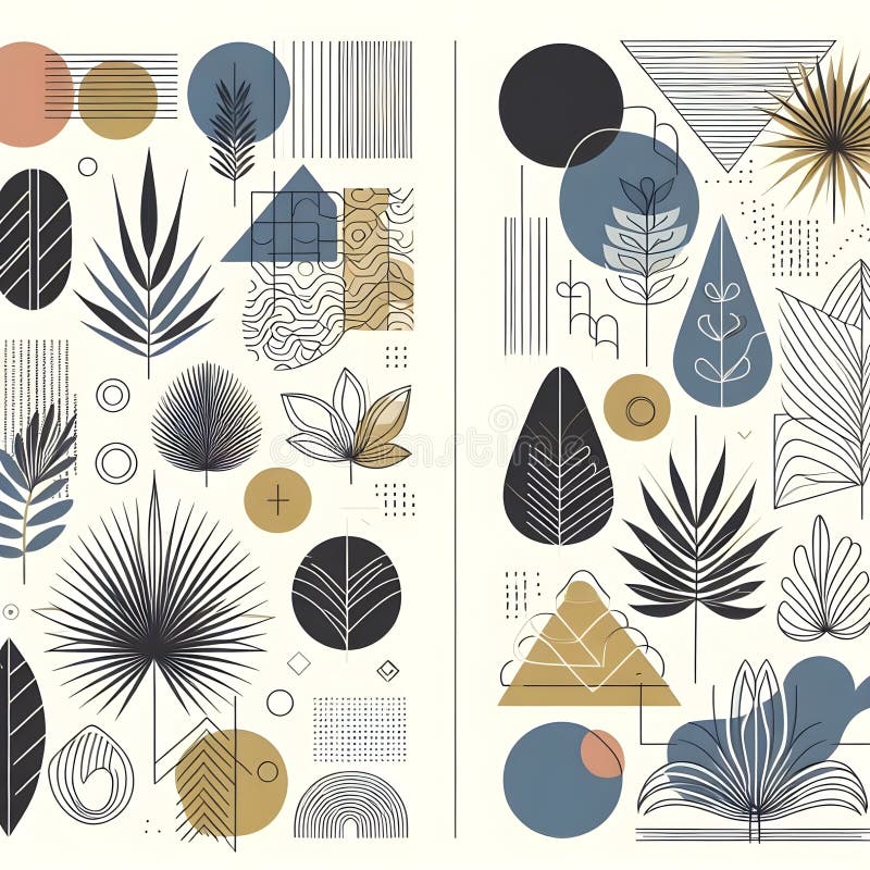 Palm Leaves and Different Shapes Stock Illustration - Illustration of ...