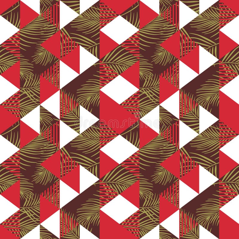 Palm Leaves Pattern with Triangle Geometric Background Stock Vector ...