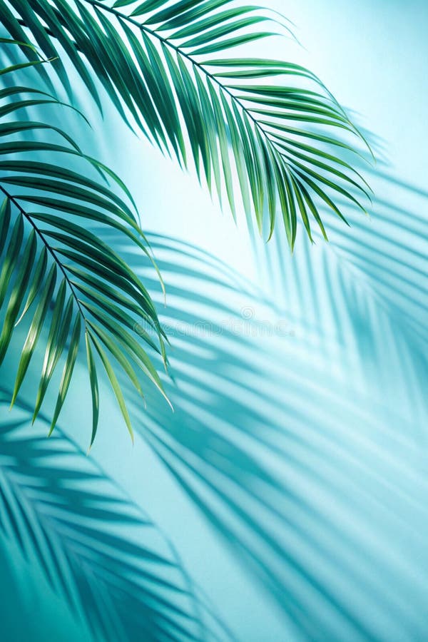 Palm Leaves Shadow on Light Blue Wall for Product Presentation, Spring ...
