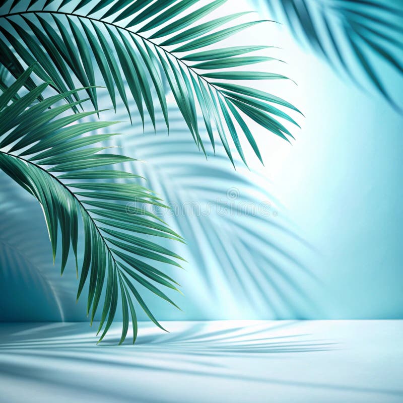 Palm Leaves Shadow on Light Blue Wall for Product Presentation, Spring ...