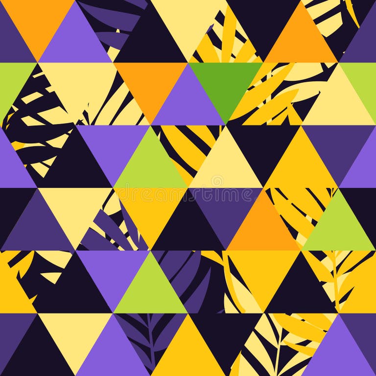 Exotic Palm Leaves are Covered with Colorful Triangles. Seamless Modern ...