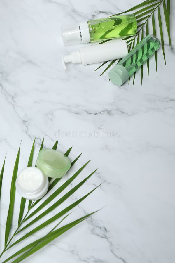 With Palm Leaves Various Jars for Body Care on a Stock Image - Image of background, product ...