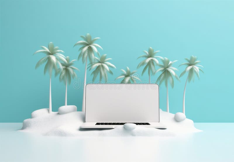 Laptop Travel Computer Beach Tropical Concept Tree Palm Summer Vacation ...
