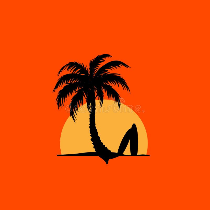 Palm Tree Island with Surf Board Element Shape for Logo Vector Stock ...