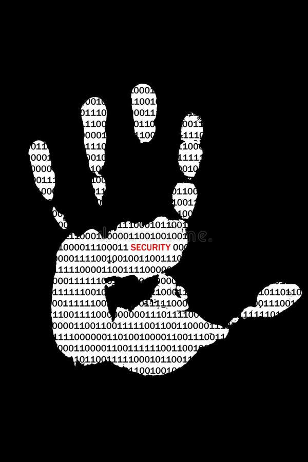 Palm Print Hand with Binary Code Texture and Red Inscription Security ...