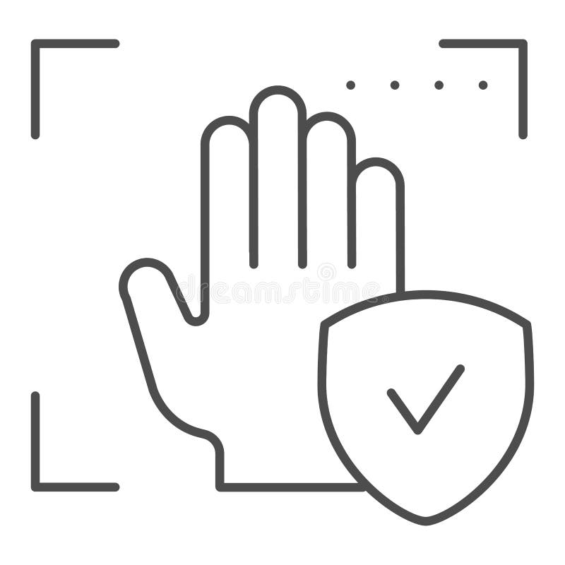 Palm Recognition Approved Thin Line Icon. Verification Palmprint System ...