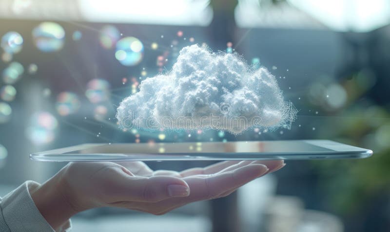A Palm Resting on a Transparent Tablet Showing Cloud-based Software ...