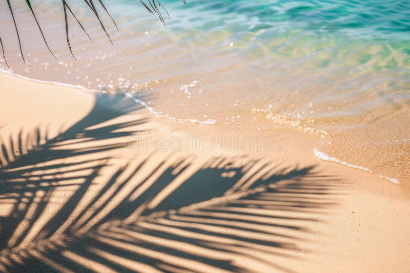 Palm Shadow on Sandy Beach by the Sea Stock Photo - Image of shadow ...