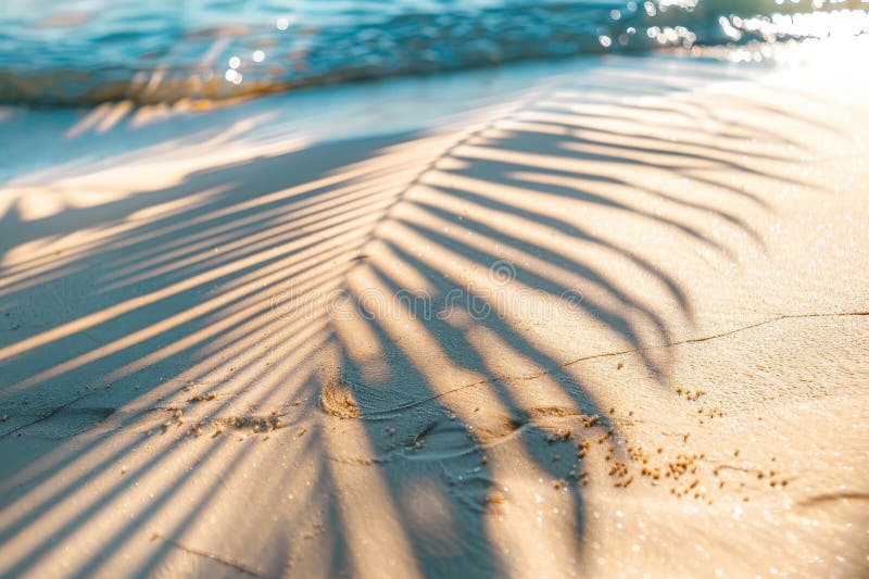 Palm Shadow on Sandy Beach by the Sea Stock Image - Image of calm ...