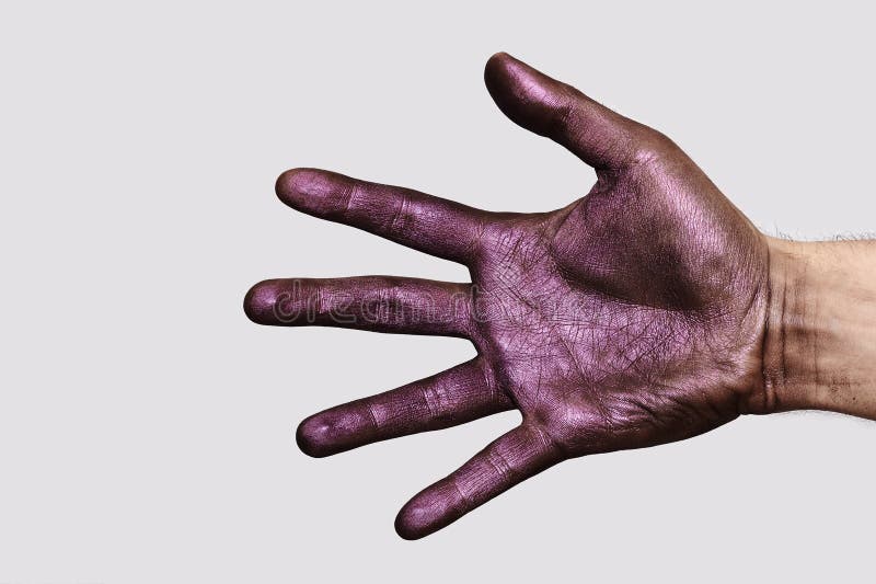 Purple Hand Showing Three Fingers Stock Image - Image of paint, shiny ...