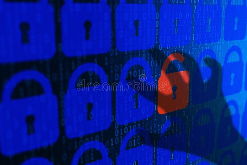 Digital Internet Data Personal Security Concept Blue Background. Safe ...