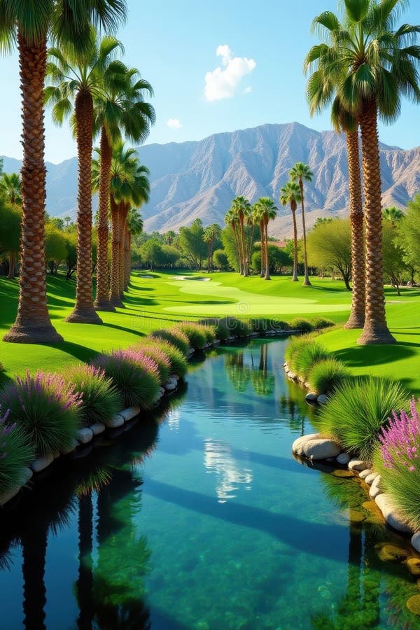 Palm Springs Golf Course Stream, Lush Green Landscaping, Stream ...