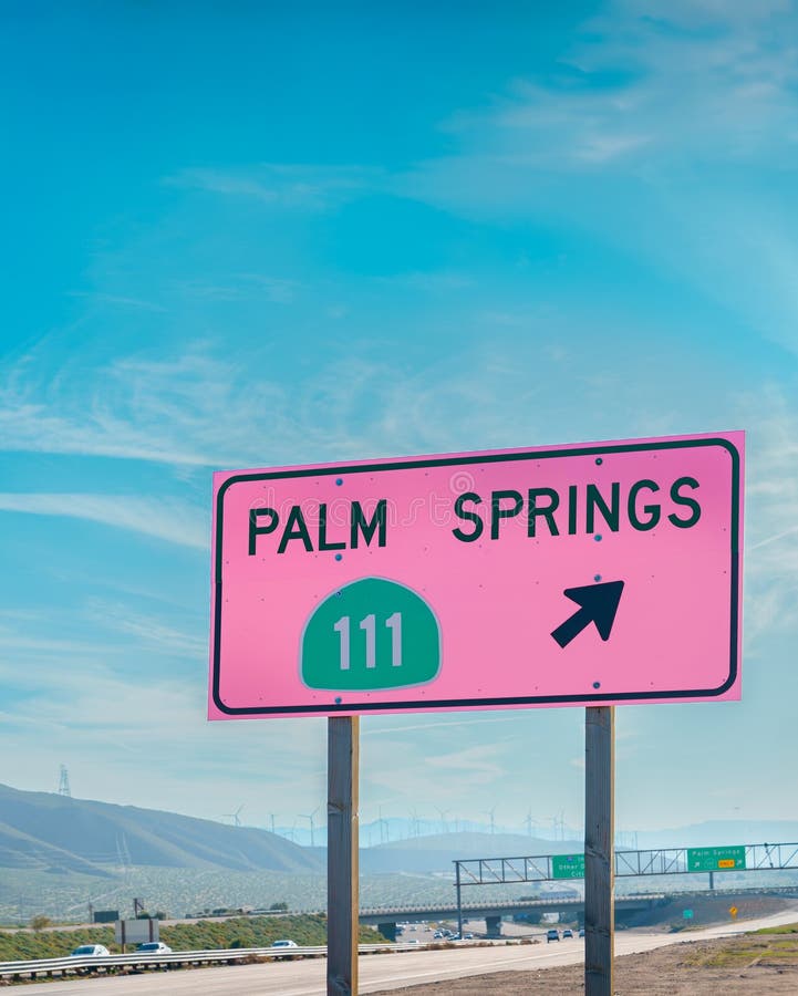 Palm Springs Pink Highway Exit Sign Stock Photo - Image of next ...