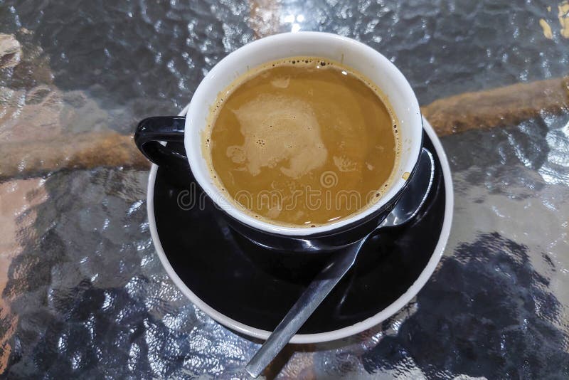 Palm Sugar Coffee in a Black Glass on the Table Stock Image - Image of ...