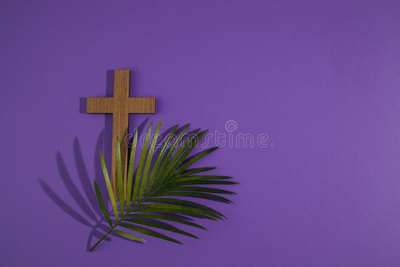Palm Sunday Background. Cross and Palm on Wooden Background. Stock ...