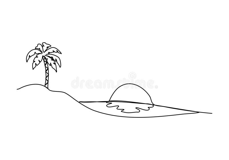 Palm and Sunrise on the Beach. One Line Drawing Vector Illustration ...