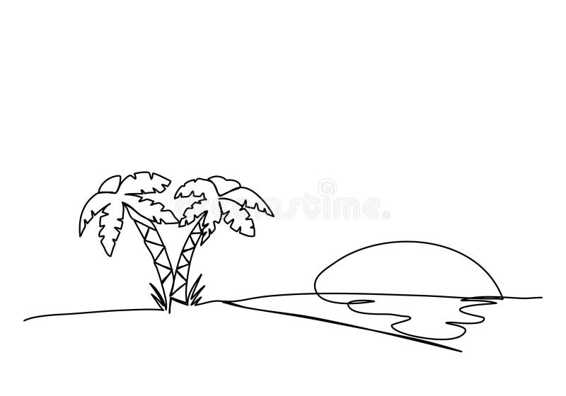 Sunset, One Line Drawing Vector Illustration Stock Vector ...