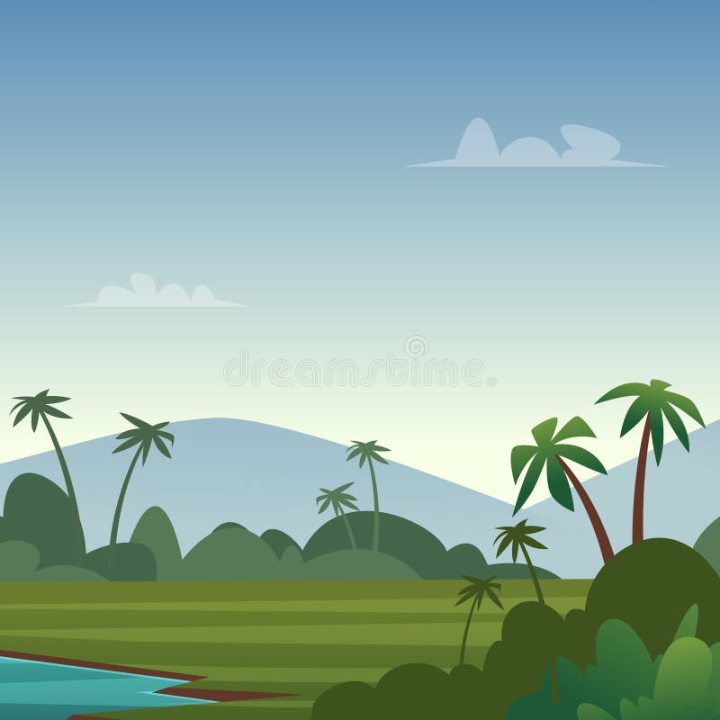 Palm Tree Background. Landscape Outdoor Background with Hills and Palm ...