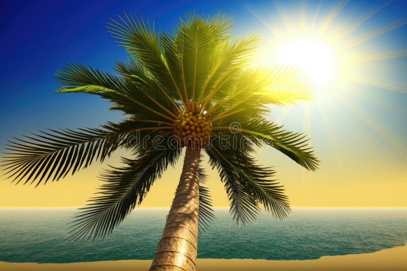 A Palm Tree Basking in the Sun. an Oceanic Paradise Stock Illustration ...