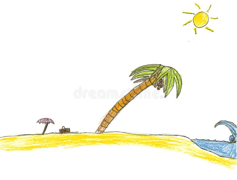 Palm Tree Beach Drawing stock illustration. Illustration of picnic ...