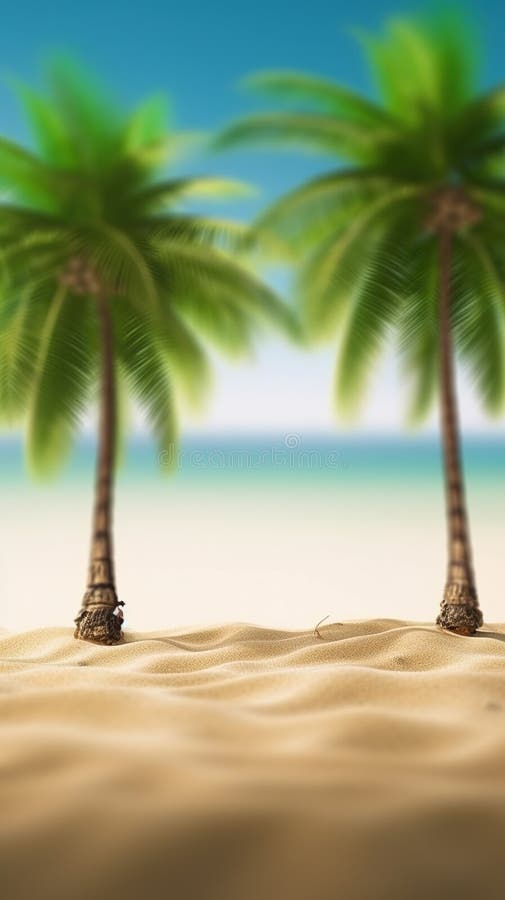 Palm Tree on the Beach. Green Palm Trees on Sandy Seashore in Summer ...