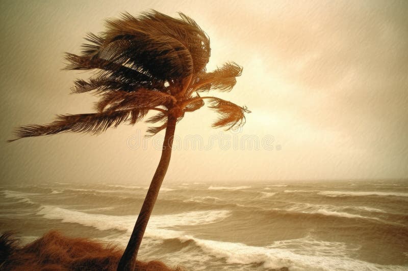 Palm Tree Bending in the Hurricane Wind Stock Illustration ...