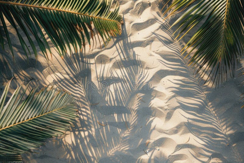 A Palm Tree Casting a Long Shadow on a Sunny Day at the Beach Stock ...
