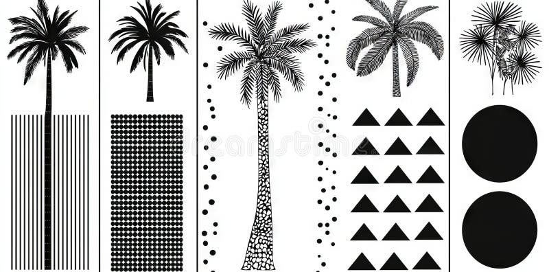 Palm Tree Collage with Geometric Patterns and Abstract Art, Minimalism ...