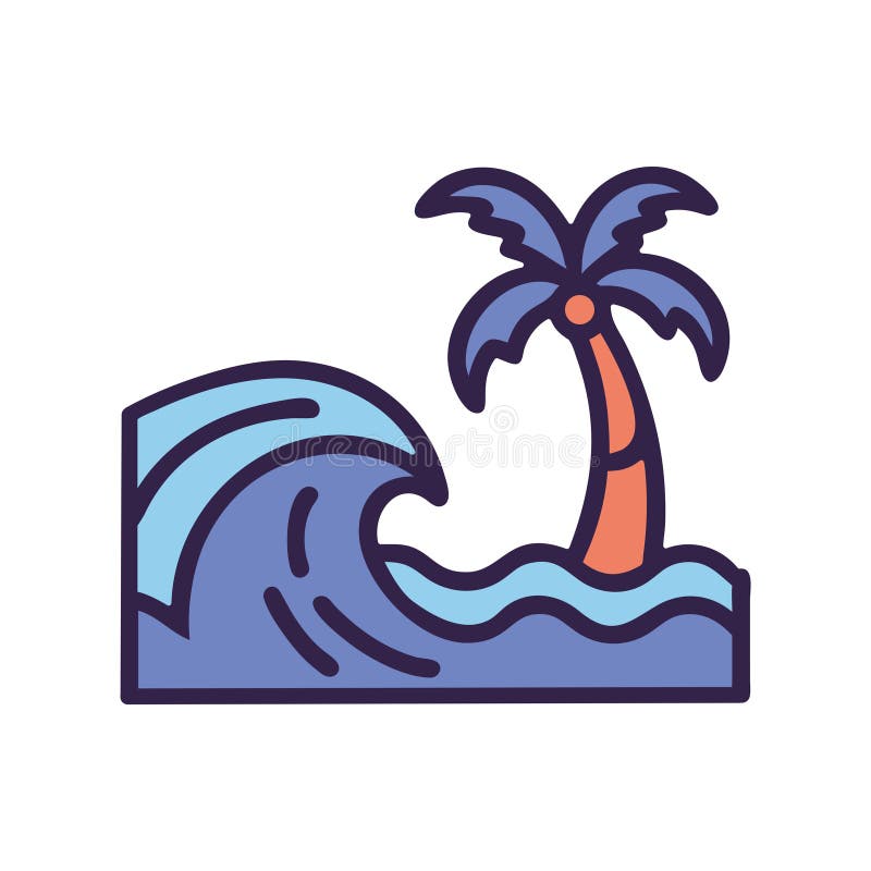 Palm Tree with Curved Wave Icon Stock Vector - Illustration of isolated ...
